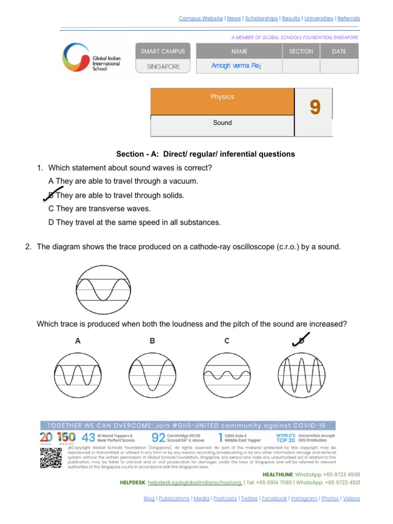 WS - Igcse 9 - (Physics 9) - 2021 - 22 | PDF | Sound | Waves