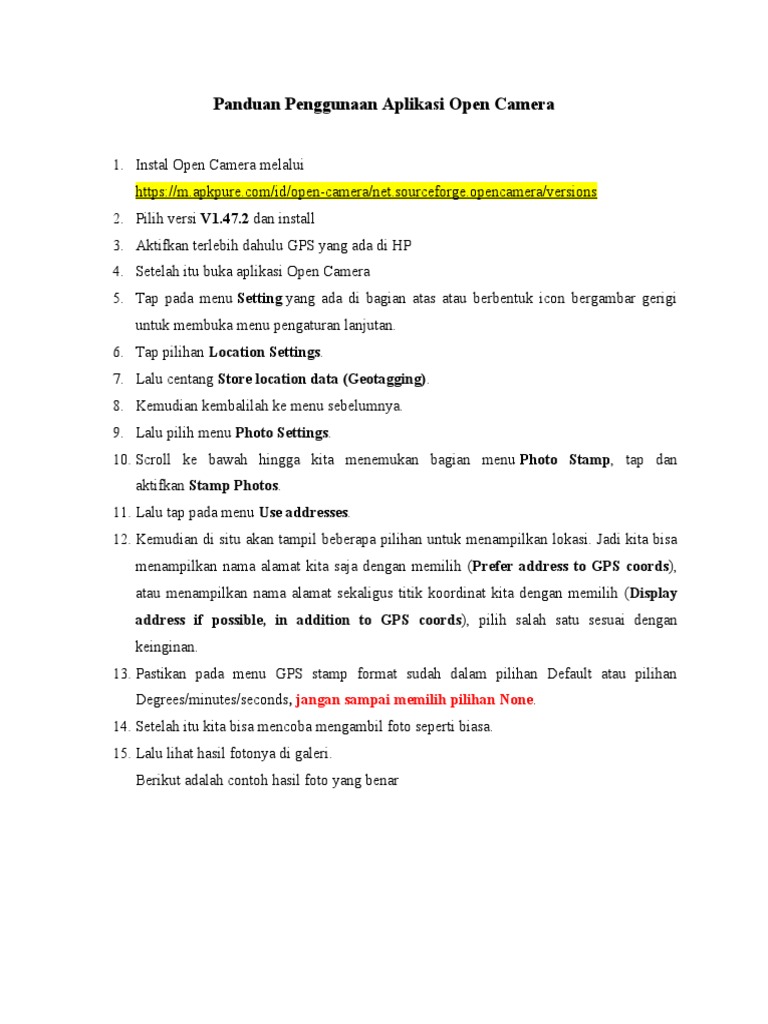 Panduan Penggunaan Aplikasi Open Camera | PDF