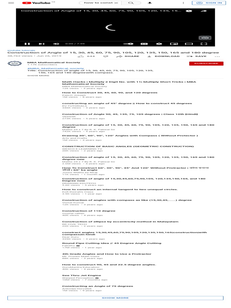 Construction of Angle of 15, 30, 45, 60, 75, 90, 105, 120, 135, 150, 165 and 180 Degree ...