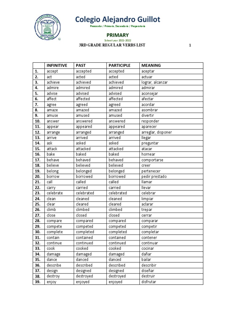 3 RD Grade Regular Verbs List | PDF | Linguistic Morphology | Languages
