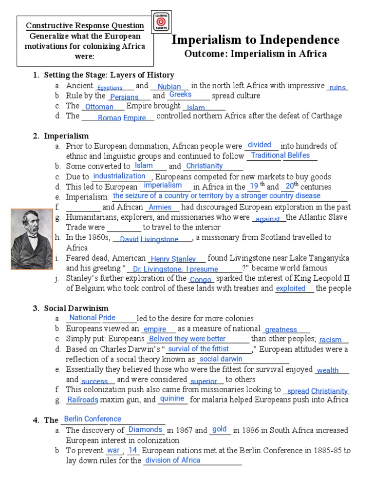 Imperialism To Independence Imperialism In Africa Notes Handout Pdf