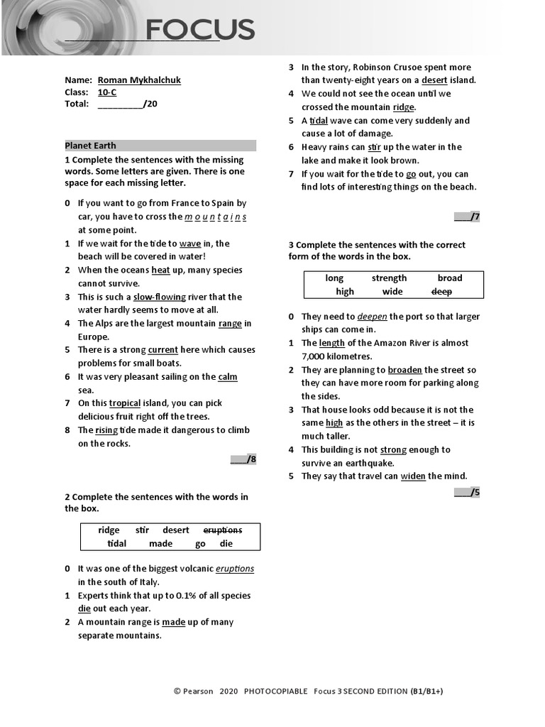 Focus3 2E Vocabulary Quiz Unit5 GroupB | PDF | Tide | Oceans