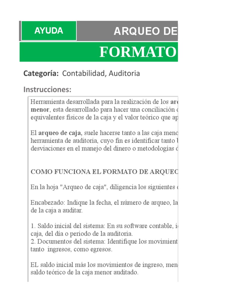 77-Formato Arqueo de Caja | PDF | Contabilidad | Microsoft Excel