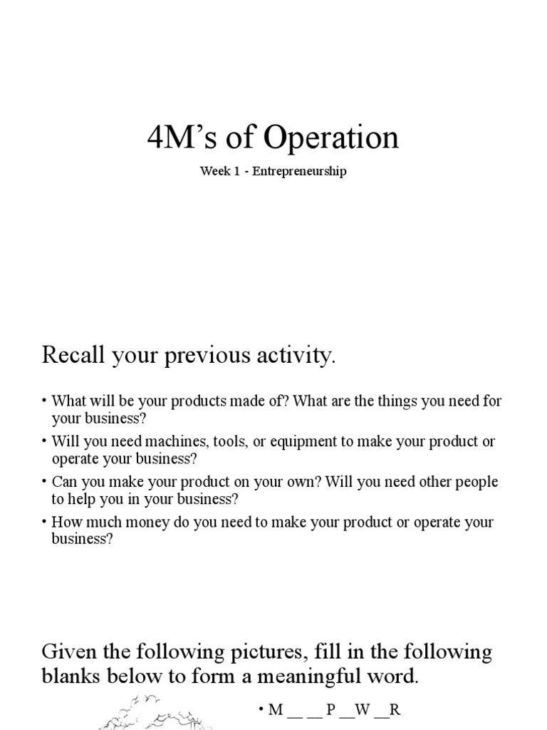 Week 1 4MS of Operation | PDF | Customer | Supply Chain