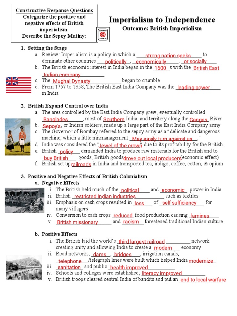 Imperialism To Independence British Imperialism Notes Handout | PDF