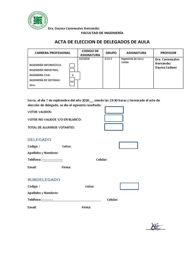 Formato de Delegados Rios y Costas. Dayma. 2020-2 | PDF