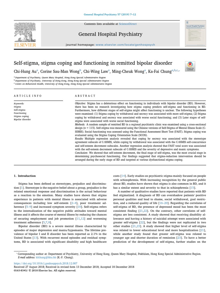Selfstigma Stigma Coping and Functonning | PDF | Social Stigma | Mental ...