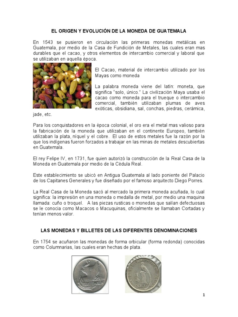 Origen y Evolución de La Moneda de Guatemala | PDF | Guatemala | Moneda
