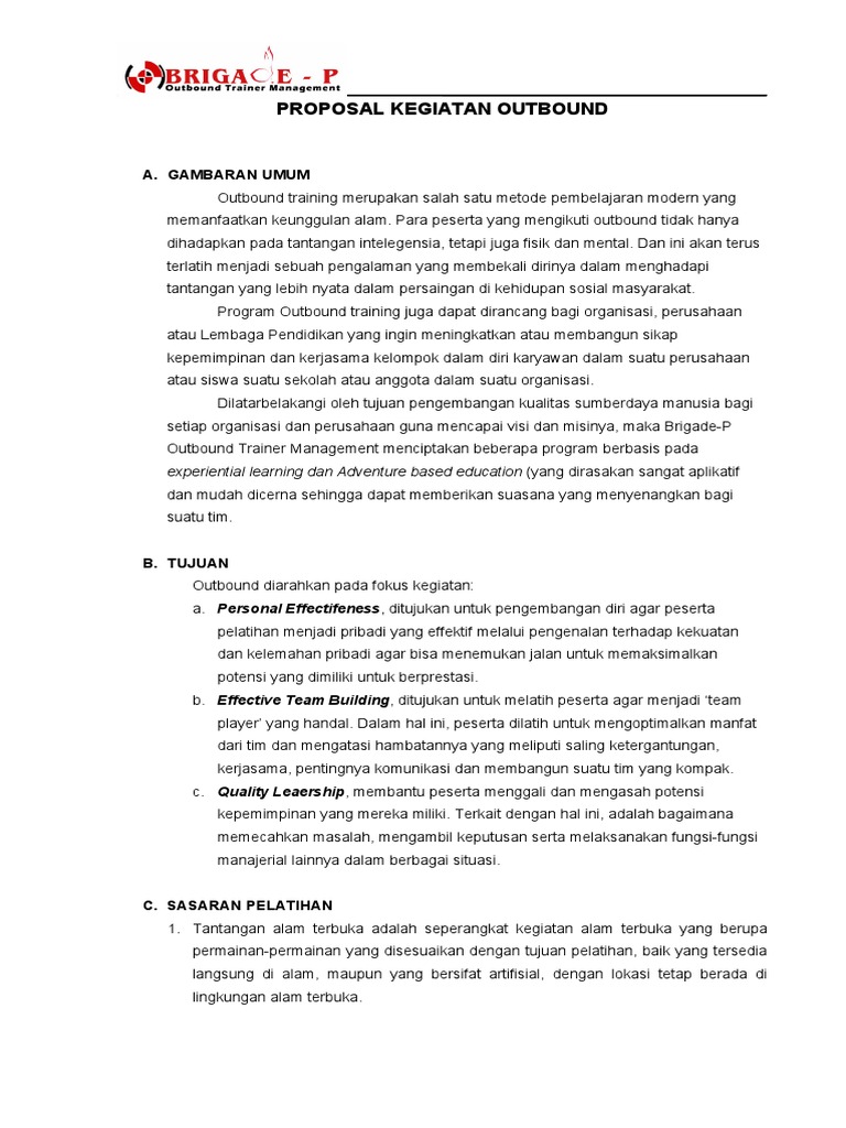 Proposal Outbond | PDF | Karier & Perkembangan | Bisnis