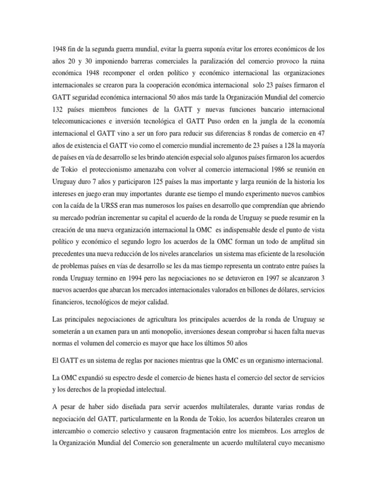 Diferencias Entre El GATT Y OMC | PDF | Organización de Comercio ...