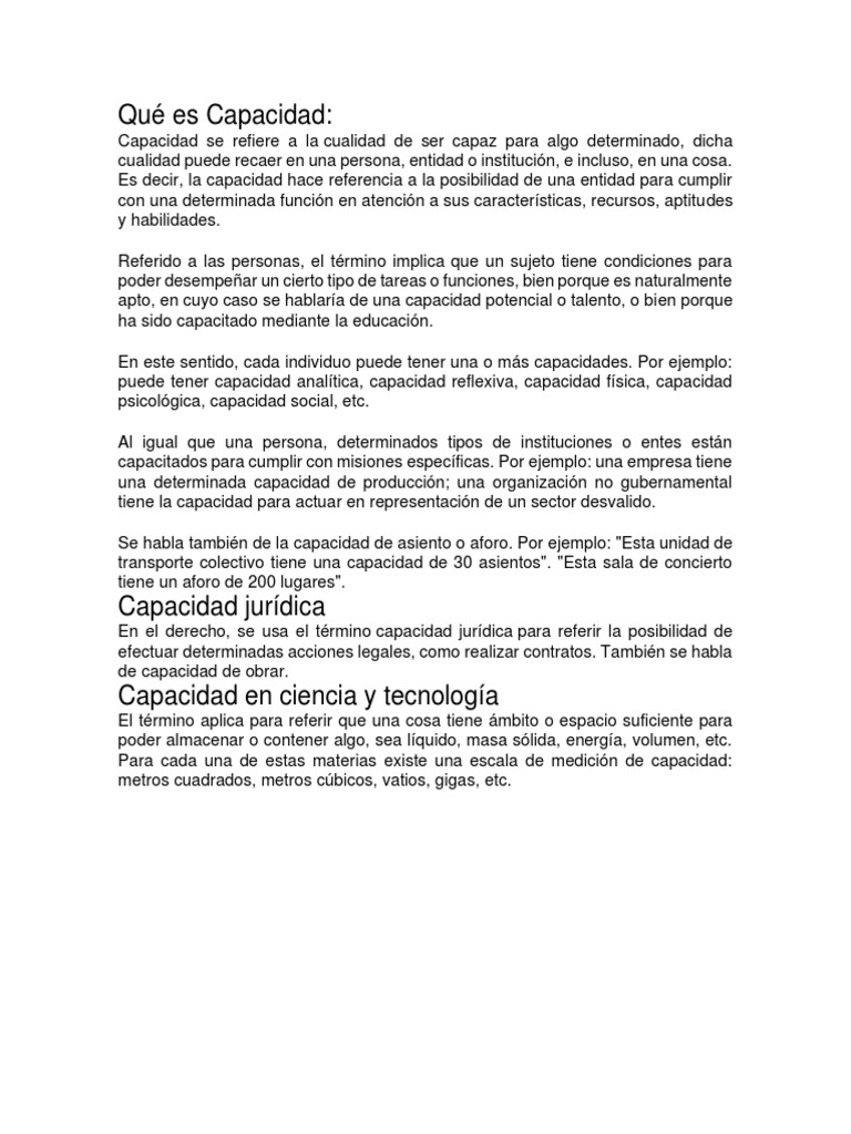 Capacidad: Definición y Aplicaciones | PDF