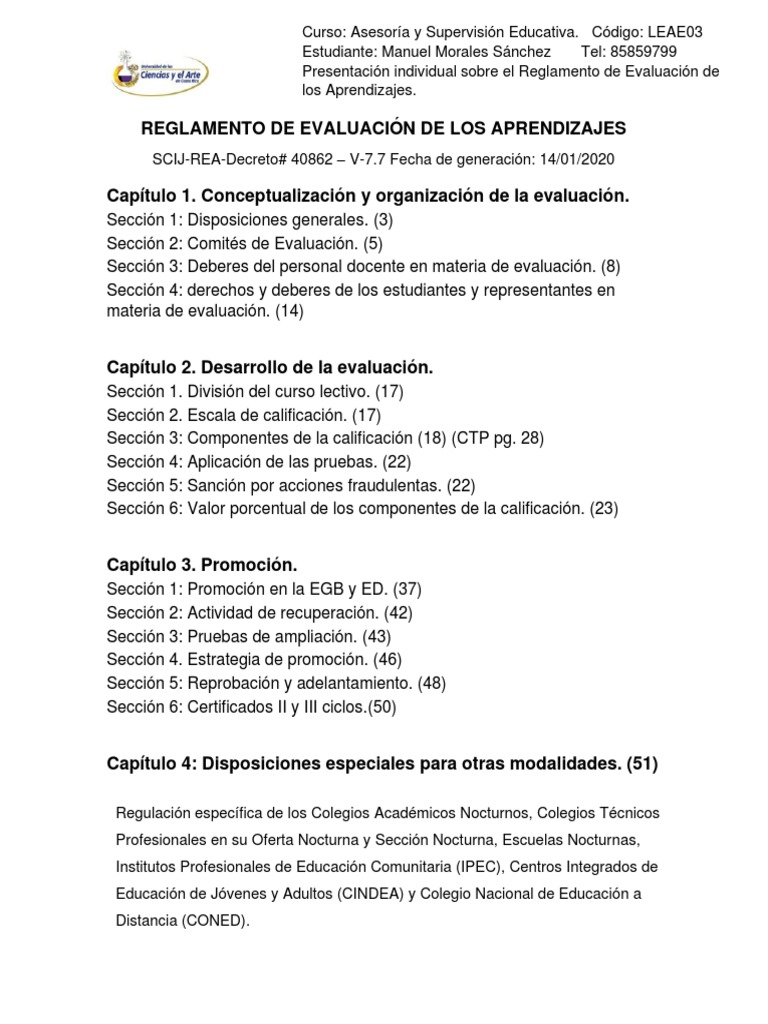 Resumen Reglamento 2020 | PDF | Evaluación