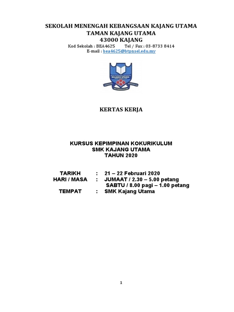 Kertas Kerja Kursus Kepimpinan 2020 | PDF