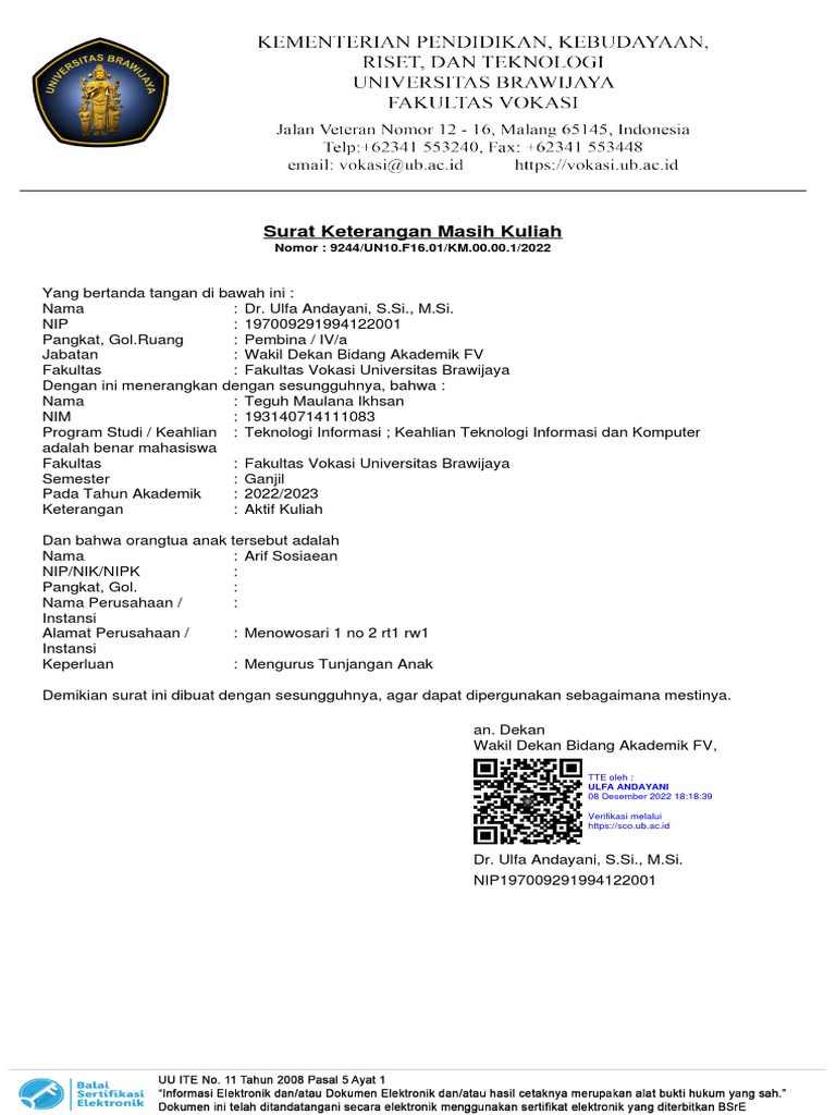 Surat Aktif Kuliah | PDF