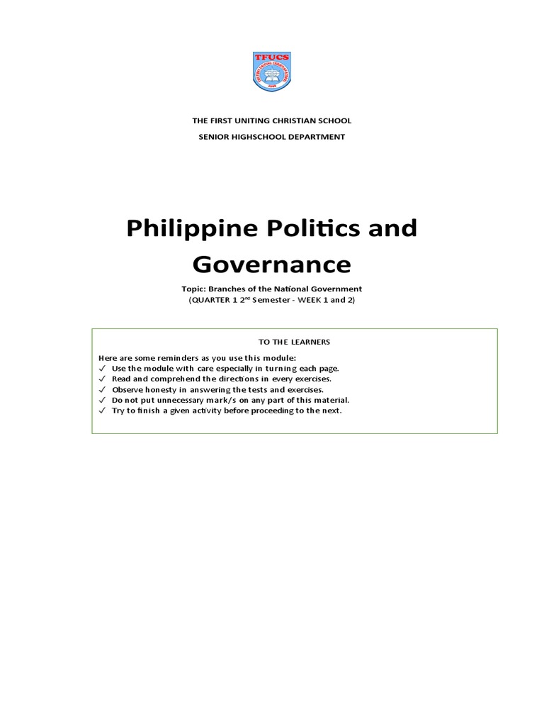 Phil. Pol. Gov. 2ND Sem Q1 W1&2 | PDF | Presidents Of The United States ...