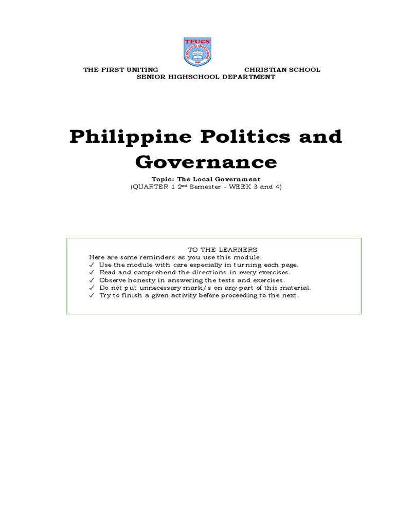 PHIL. POL. GOV. 2nd Sem q1 Week 3&4 | PDF | Eminent Domain | Governance