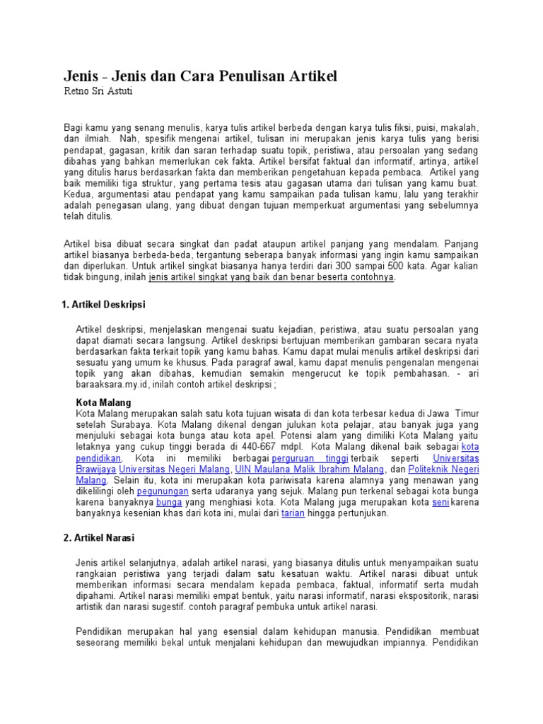 Jenis dan Contoh Penulisan Artikel | PDF | Ilmu Sosial