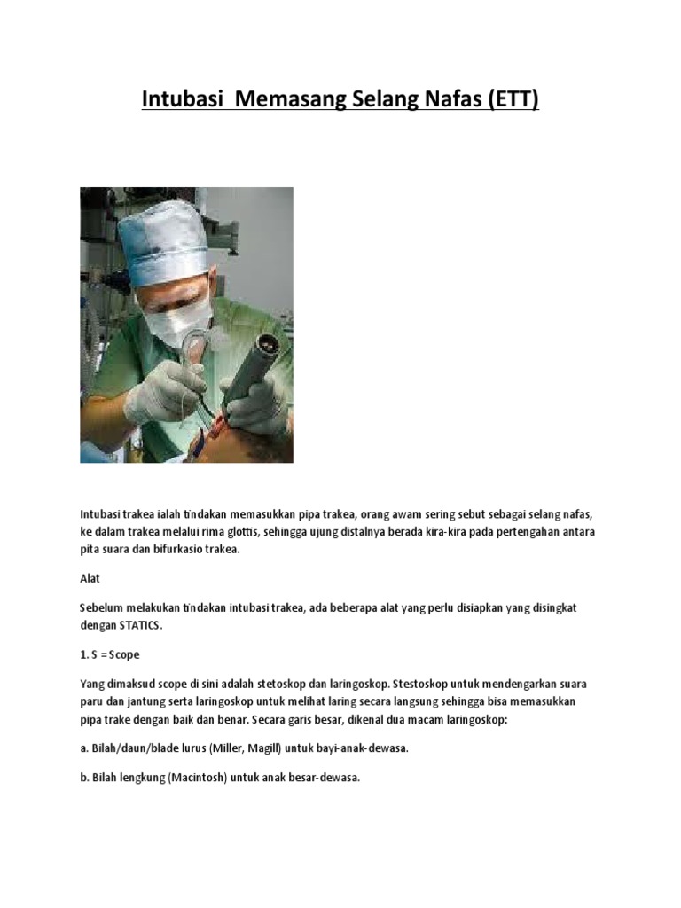 Intubasi A K A Memasang Selang Nafas ETT | PDF
