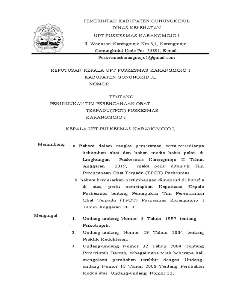 SK Pembentukan Tim Perencanaan Obat Terpadu 2020 | PDF