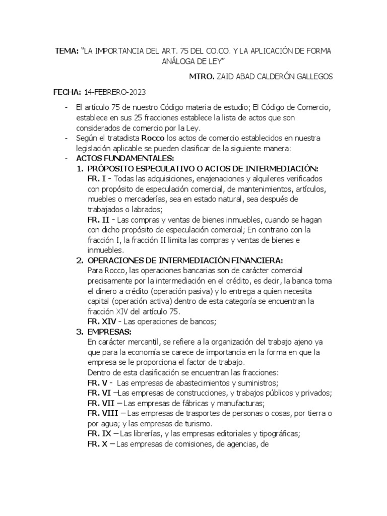 Análisis de la aplicación analógica del artículo 75 del Código de ...