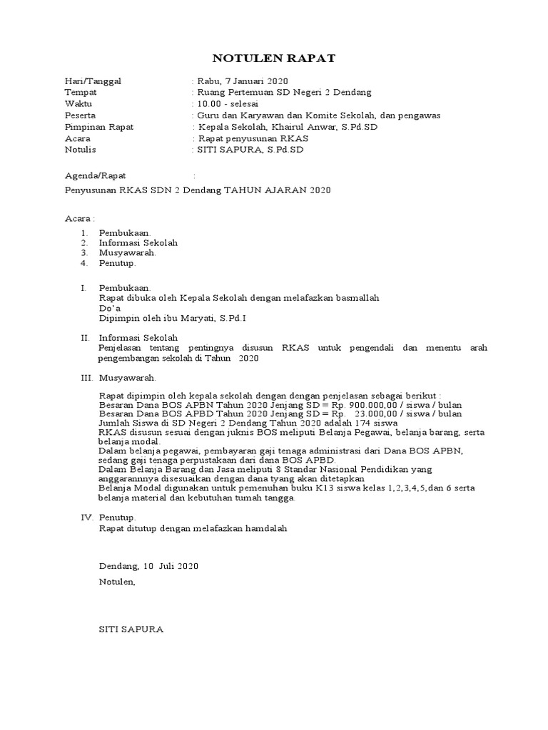 Ba Rapat Penyusunan Rkas Tahun 2020 | PDF