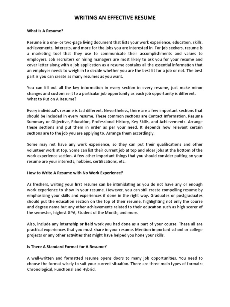 Writing An Effective Resume | Download Free PDF | Résumé