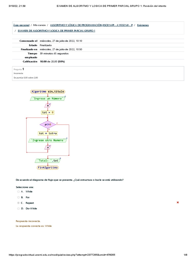 Examen de Algoritmo y Logica de Primer Parcial Grupo 1 - Revisión Del Intento | PDF | Algoritmos ...