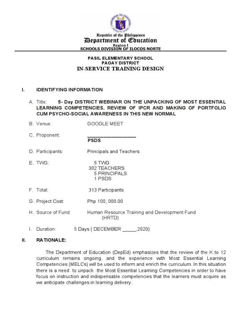 Sample Inset Training Design | PDF | Learning | Behavior Modification