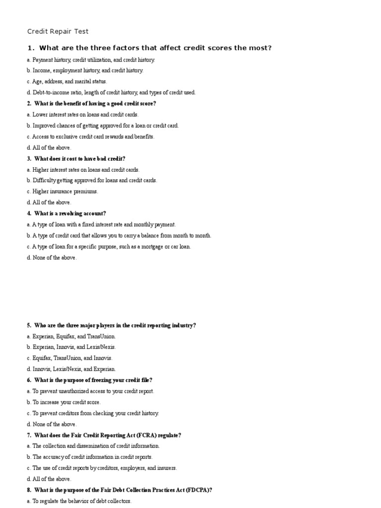 Practice Test Credit Repair | PDF | Credit History | Credit Card