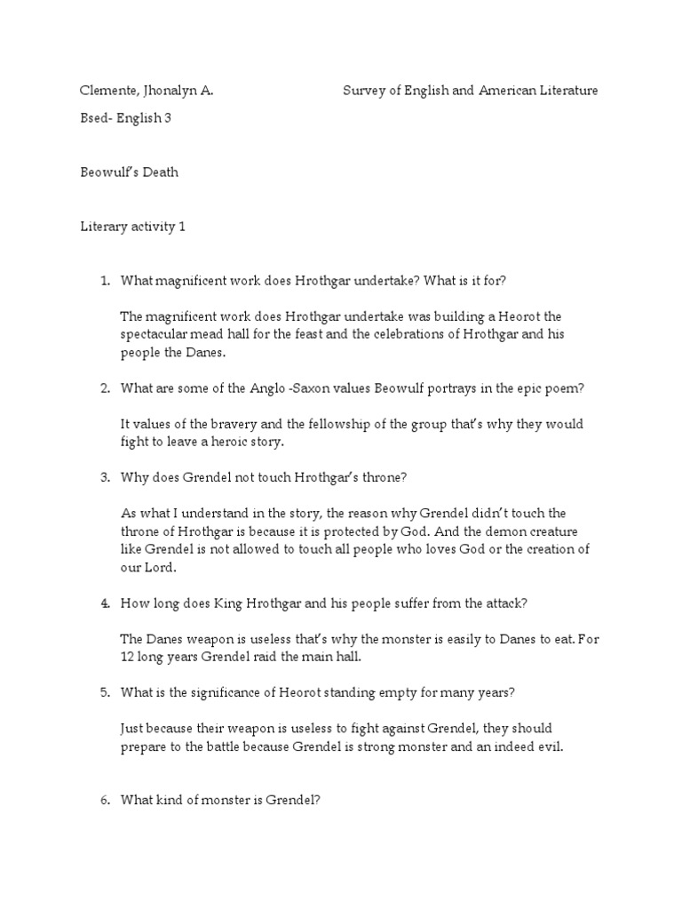 Beowulf Death | PDF | Beowulf