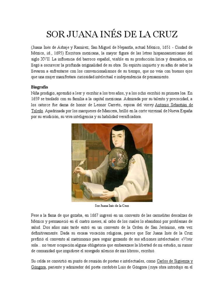 Biografía de Sor Juana Inés de la Cruz | PDF