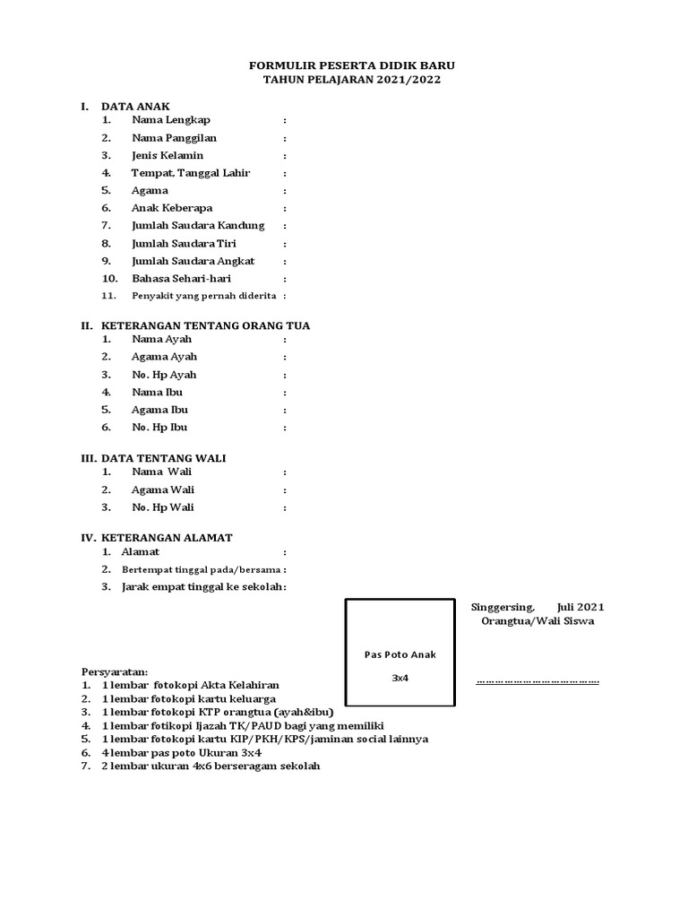 Formulir Peserta Didik Baru | PDF Formulir Peserta Didik Baru | PDF