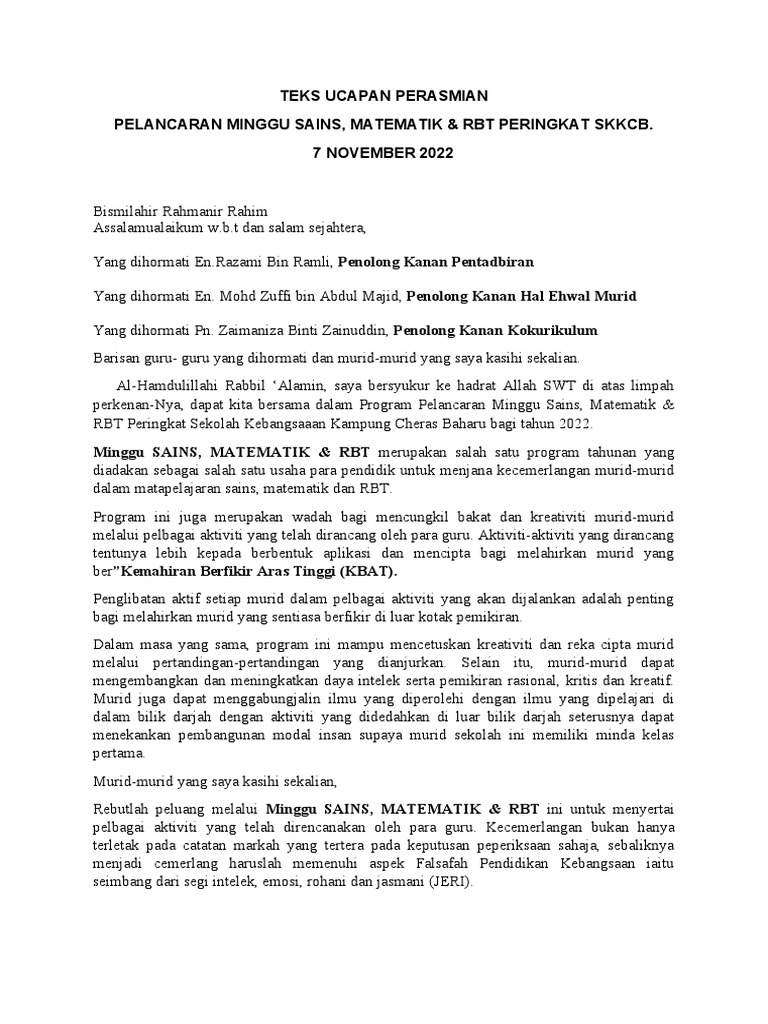 Teks Ucapan Perasmian GB | PDF