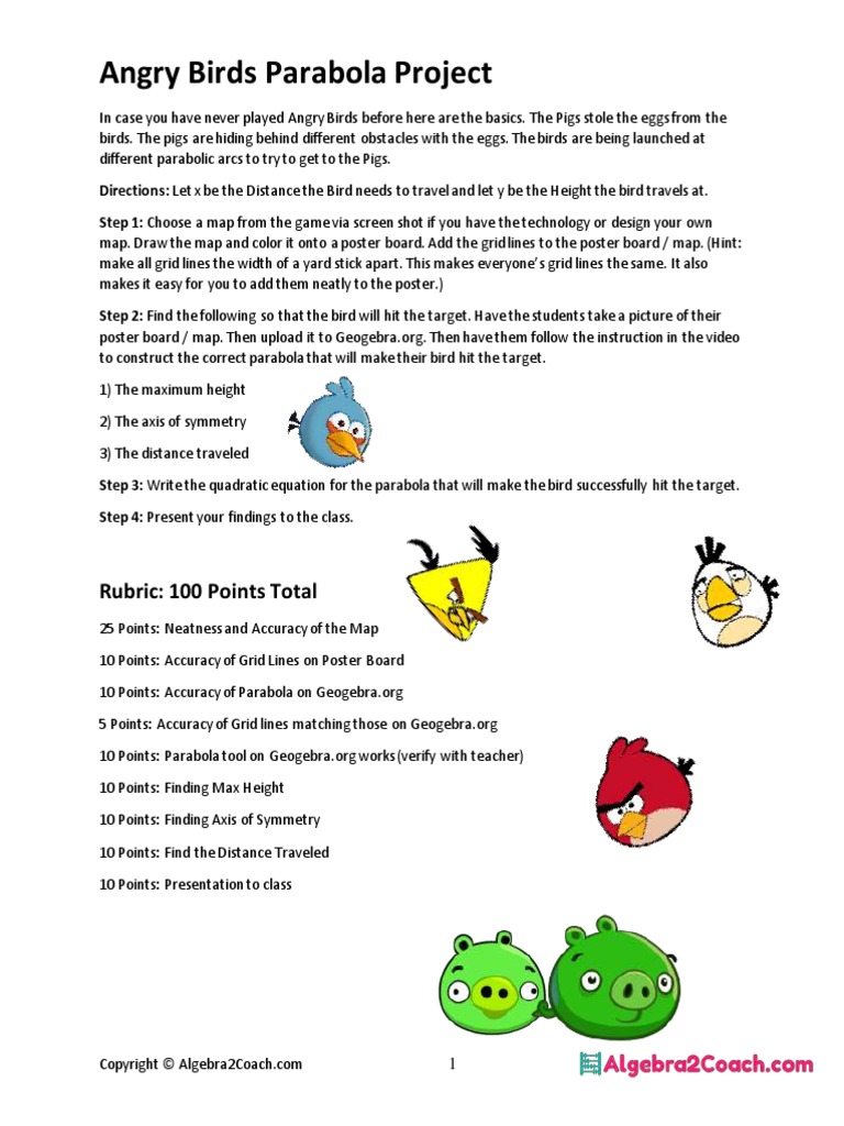 Angry Birds Parabola Project Rubric | PDF | Teaching Methods & Materials