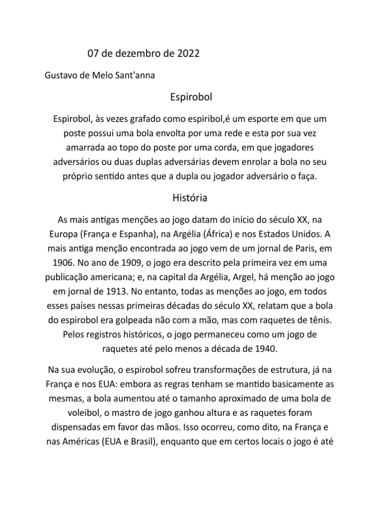 História e Regras do Espirobol | PDF | Casa e Jardim