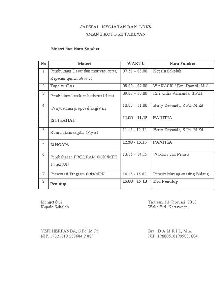 Jadwal LDKS 2023 | PDF