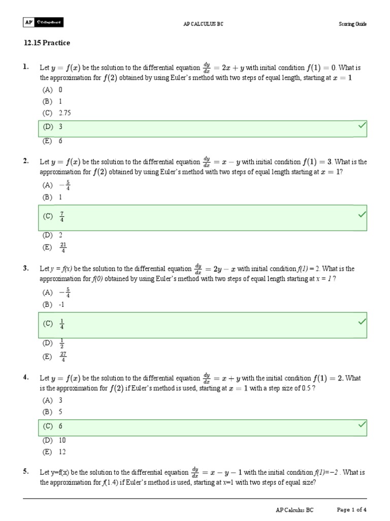 AP Calculus AB Practice Answers - Differential Equations | PDF ...
