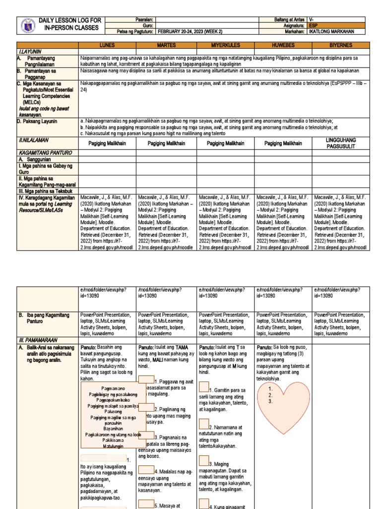 G5 Q3W2 DLL ESP MELCs | PDF