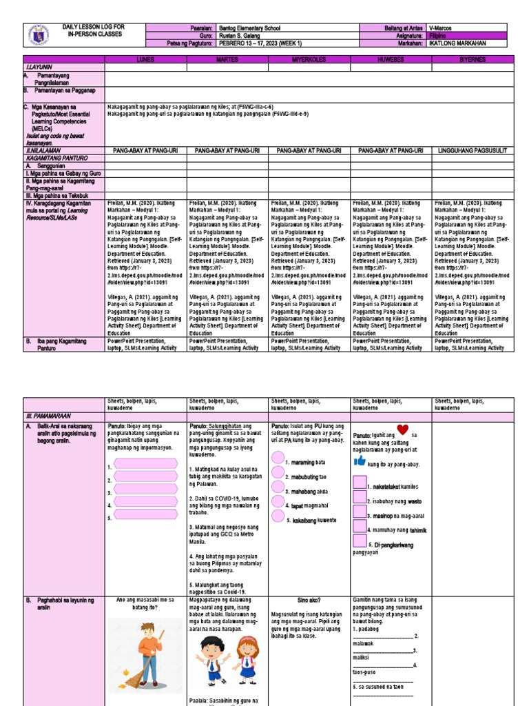 G5 Q3W1 DLL FILIPINO MELCs | PDF