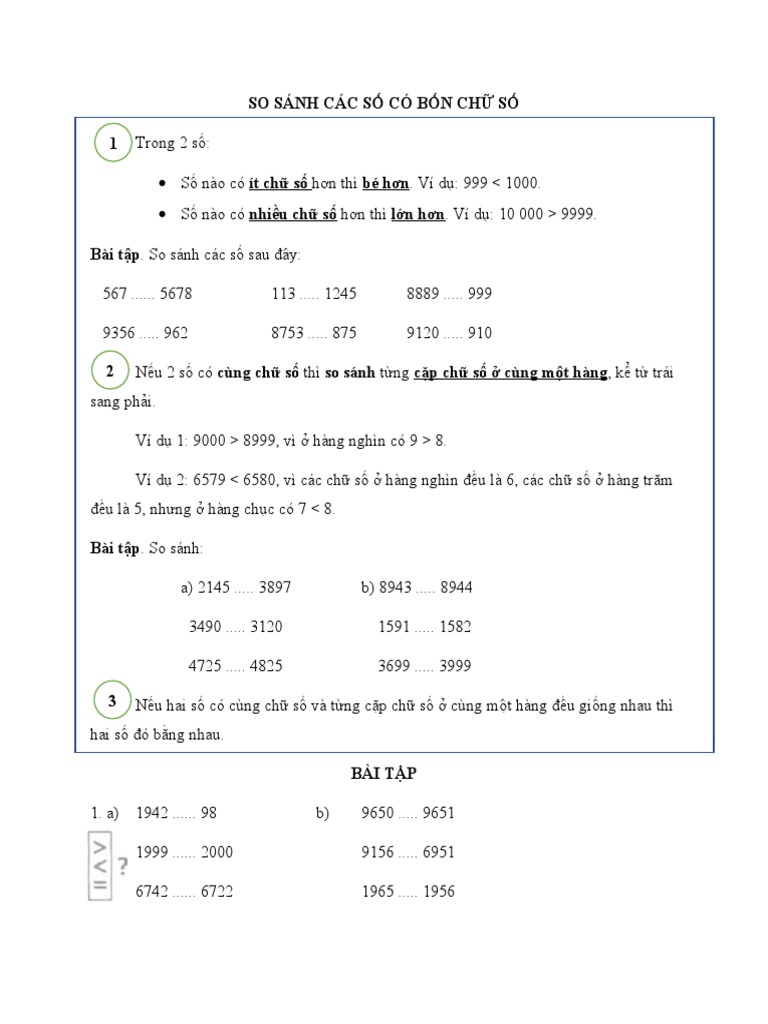 So sánh các số có bốn chữ số | PDF