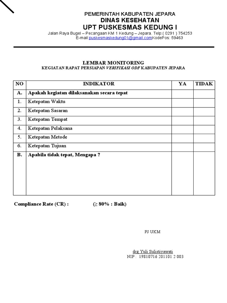 Cek List Monitoring Kegiatan | PDF