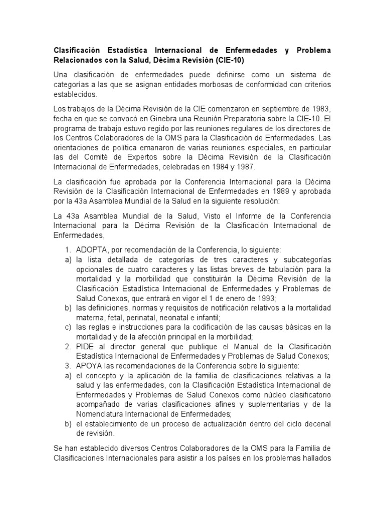 Clasificación Estadística Internacional de Enfermedades y Problema Relacionados Con La Salud ...