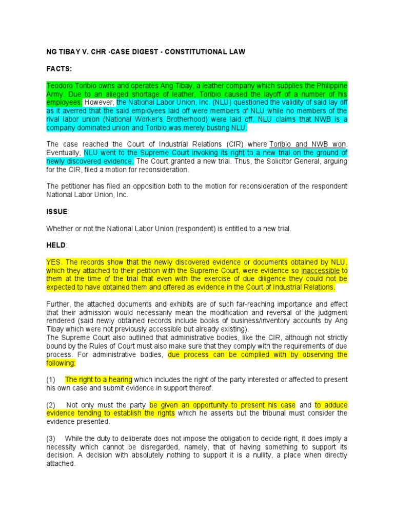 Ang Tibay v. CHR: New Trial Granted | PDF | Evidence | Supreme Court Of ...