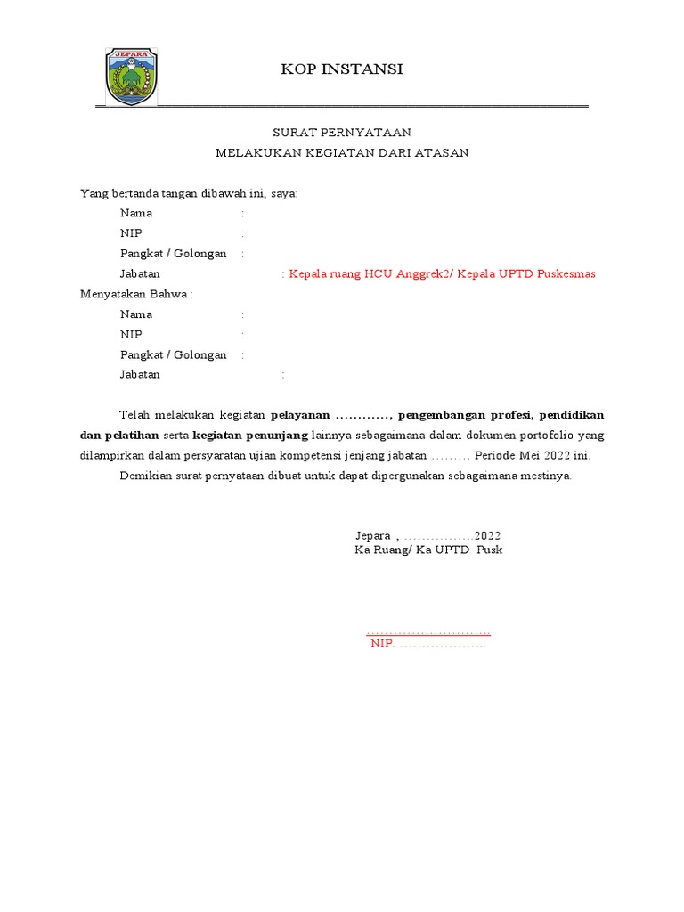 Surat Pernyataan Dari Atasan | PDF