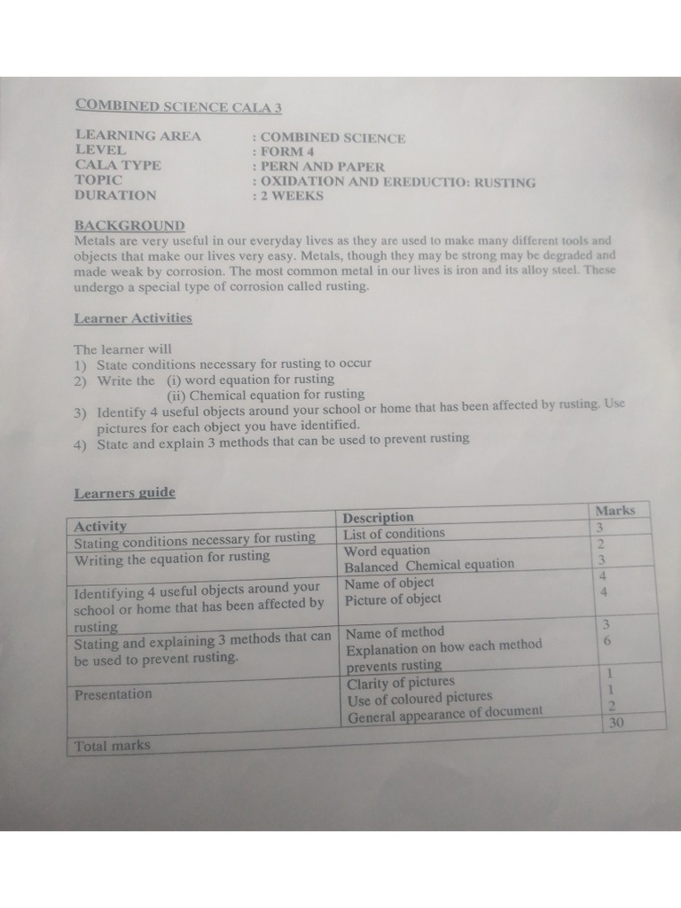 Combined Science CALA 4 - O Level | PDF