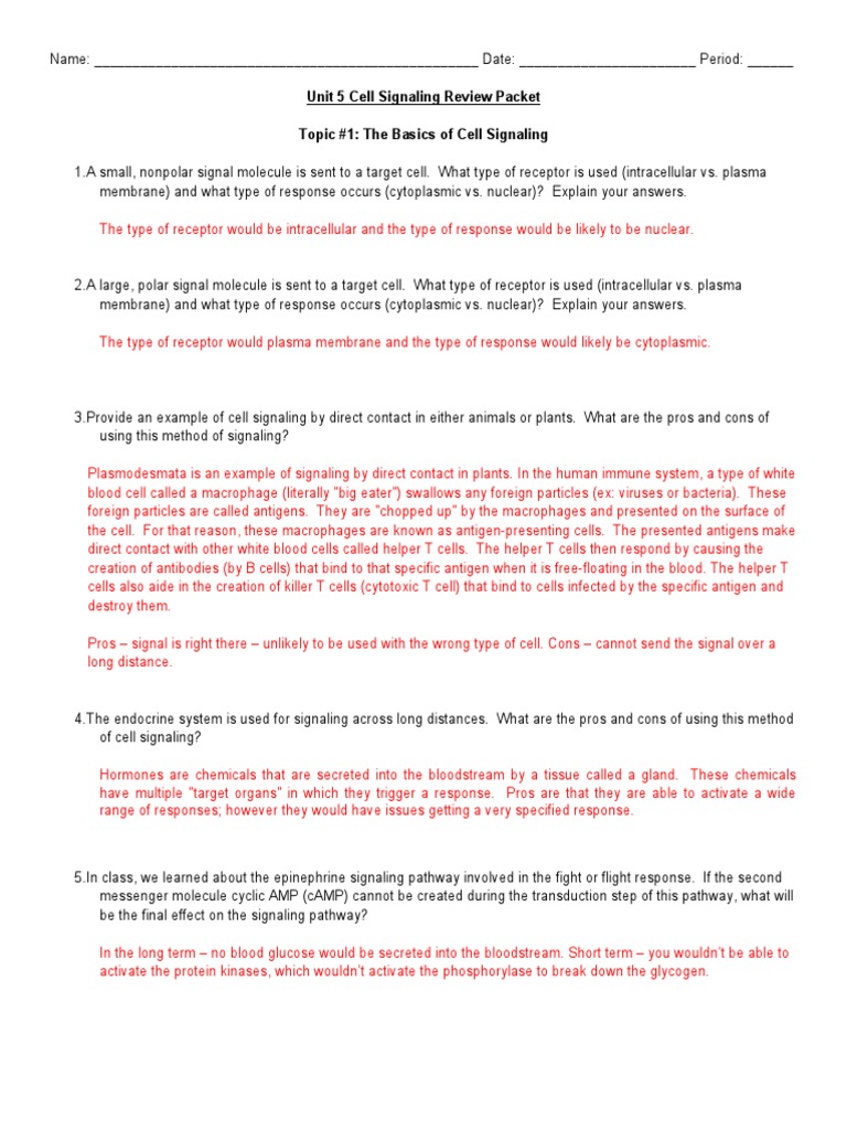 AP BIOLOGY Unit 5 Cell Signaling Review Packet Answer Key-1 | PDF ...