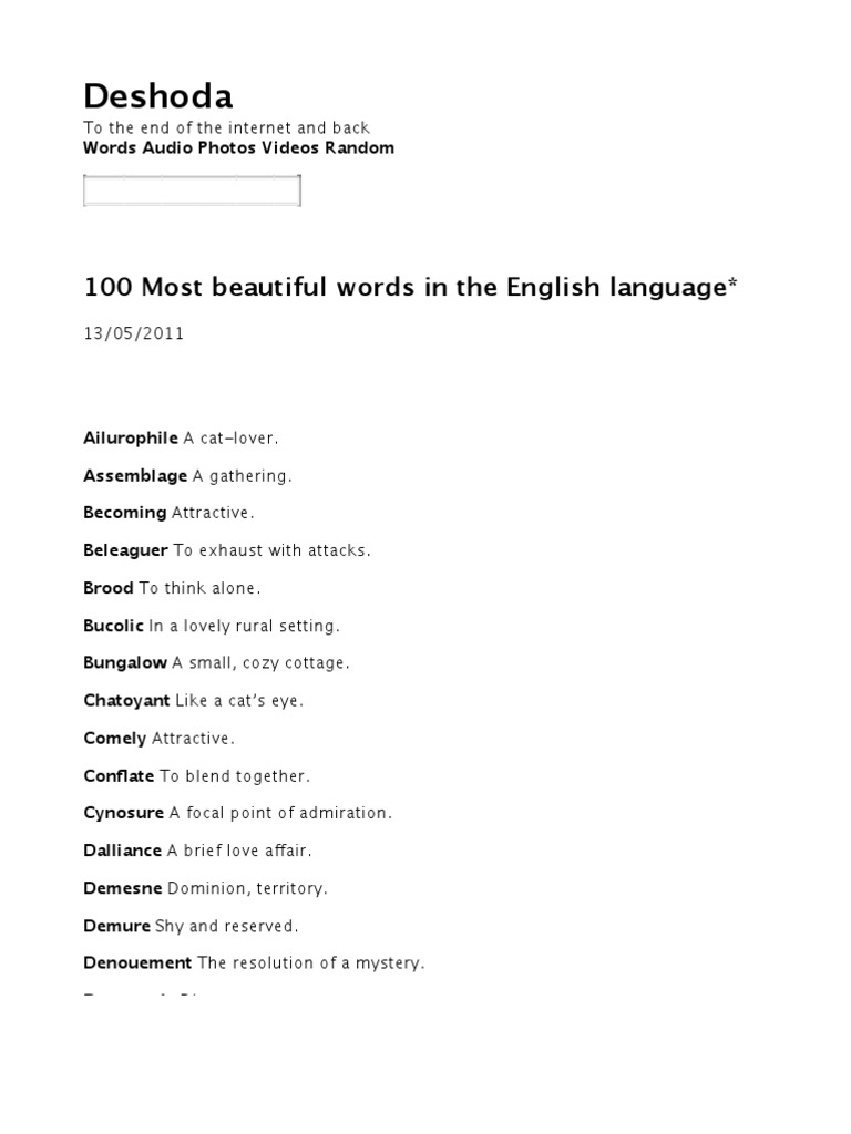 100 Beautiful English Words List | PDF