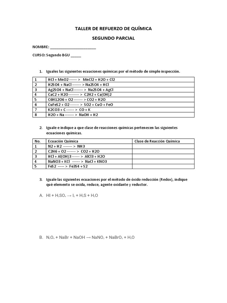 TALLER DE REFUERZO DE QUÍMICA. 2do. 22-23 | PDF | Ciencia y matemáticas
