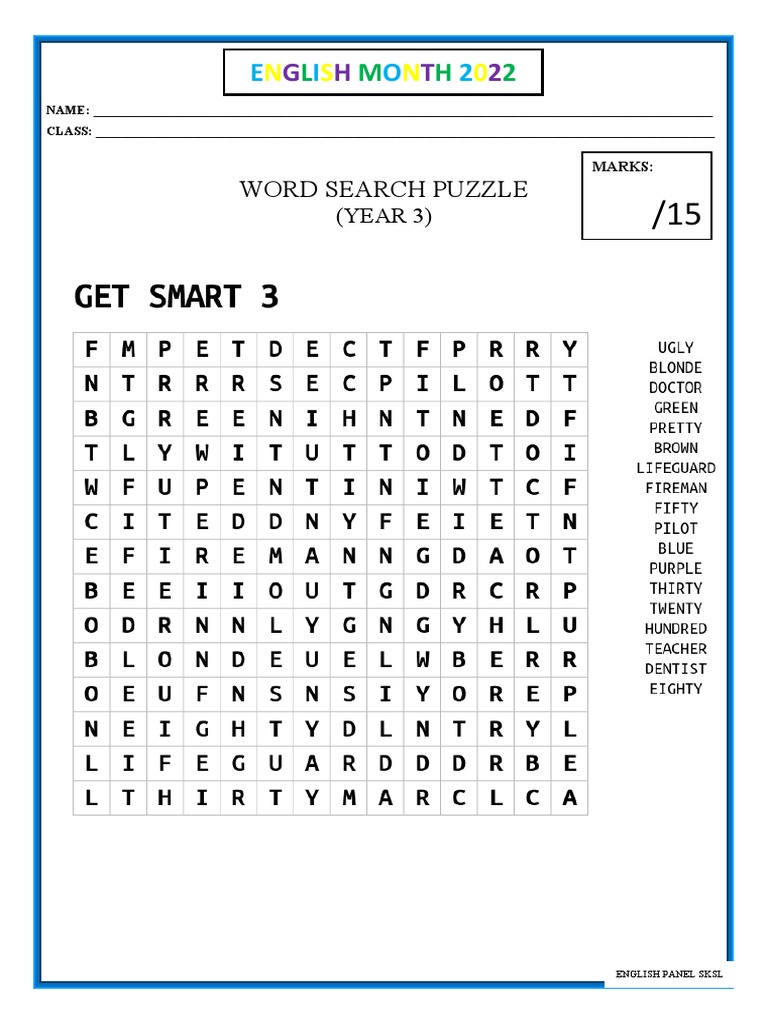4 Word Search Puzzle Year 3 SKSL | PDF