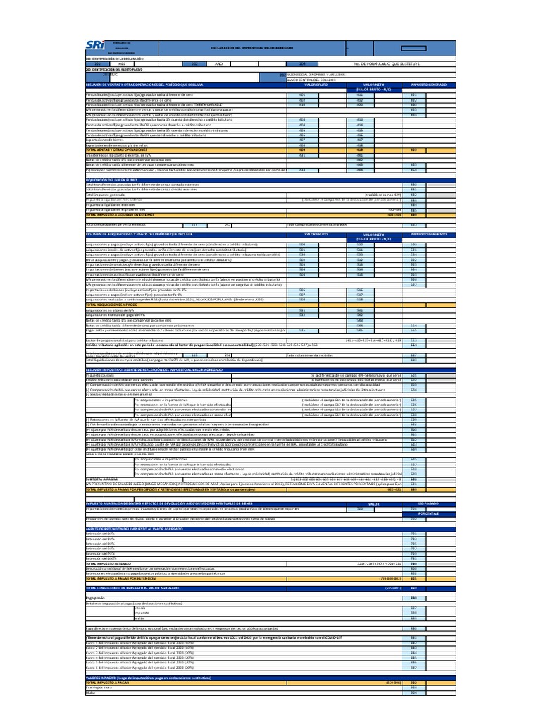 Declaración IVA Formulario 104 Ecuador | PDF | Impuesto al valor agregado | Impuestos